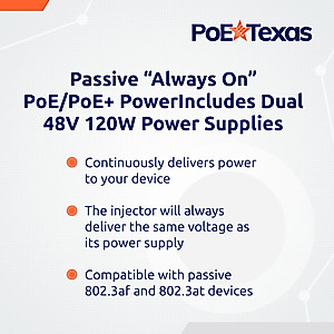 Poe Texas PoE+ Injector - Single Port Power Over Ethernet Passive PoE Adapter - 10/100/1000 Gigabit Data - Includes 48V 30W Power Supply - Wall Mounting Plug & Play for Home Office, VoIP Phone WiFi AP