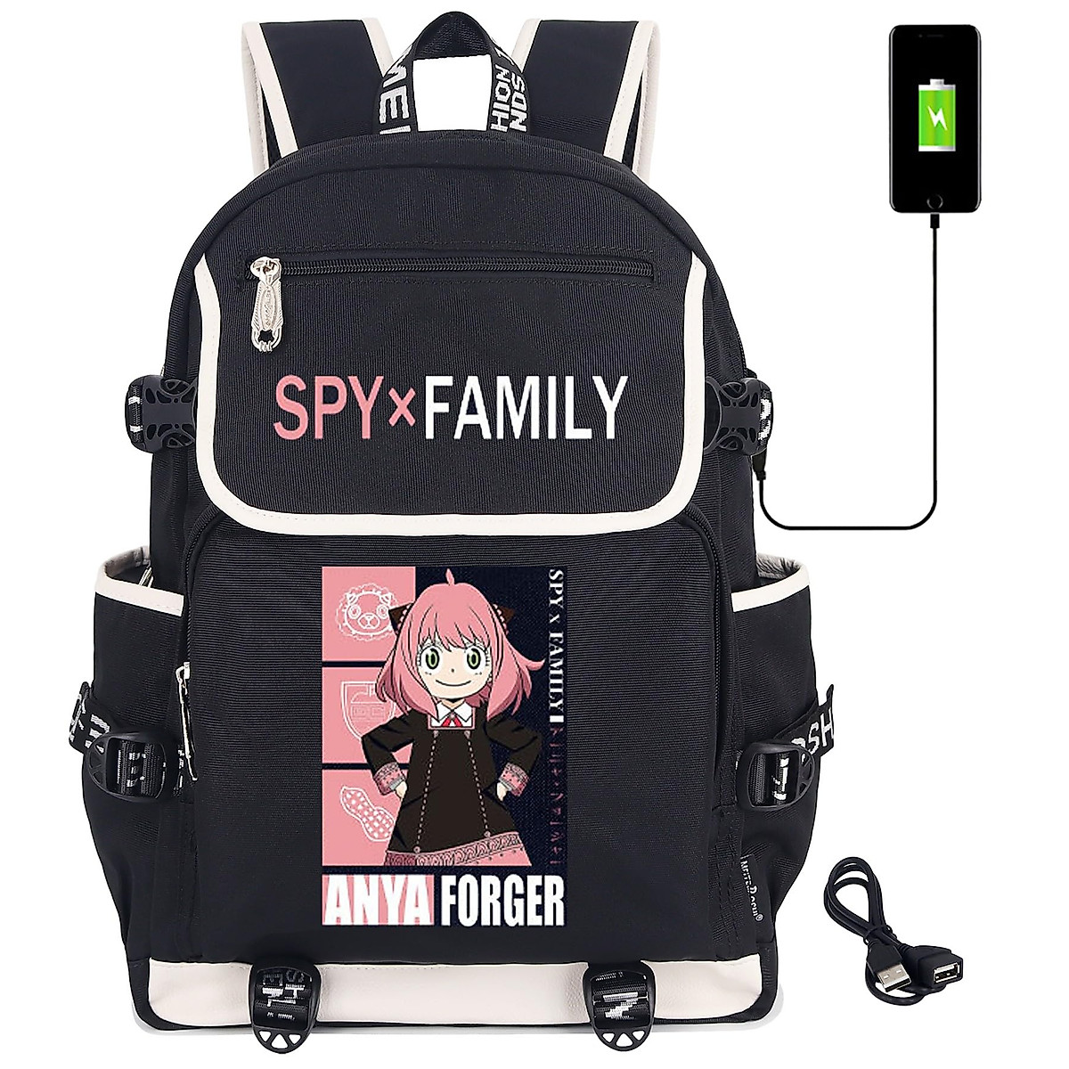 Roffatide Anime SPY×FAMILY Laptop Backpack with USB Charging Port Anya Rucksack with Printed Backpack for Men Women Twilight Graphic Travel Yor Backpack