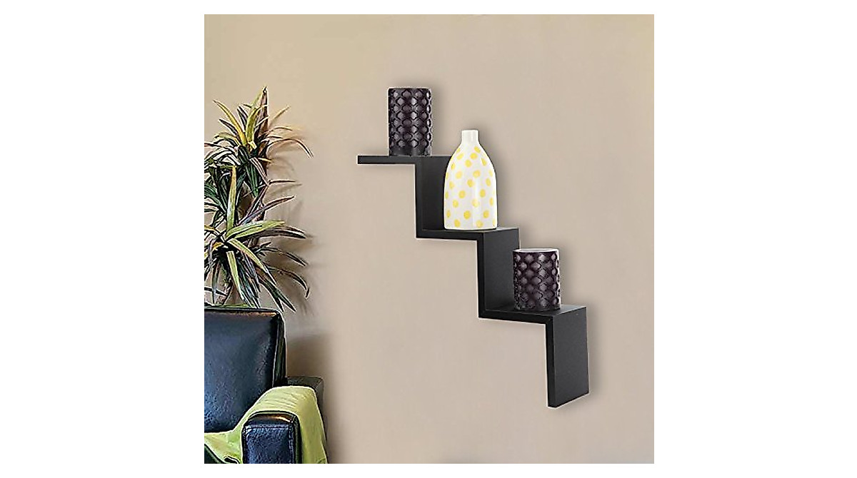 ARAD Black Ladder Wall Shelf: Stylish 3-Step Display & Storage
