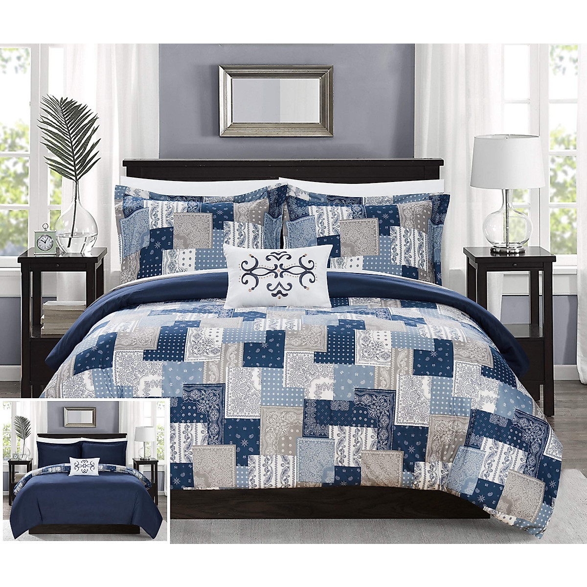 Utopia Blue Queen 8pc Duvet Set