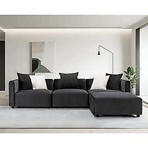 Acanva Convertible L-Shaped Modular Sectional Sofa with Reversible Chaise, Soft Velvet Fabric Padded Upholstered Couch for Living Room Apartment, 1-Seater Left Arm, Black