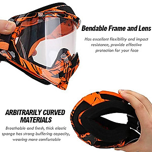 Motocross Motorcycle Goggles ATV Dirt Bike Off Road Racing MX Riding Goggle Anti-Scratch Dustproof Bendable UV400 Eyewear Padded Soft Thick Foam Glasses (Orange-Black Transparent)