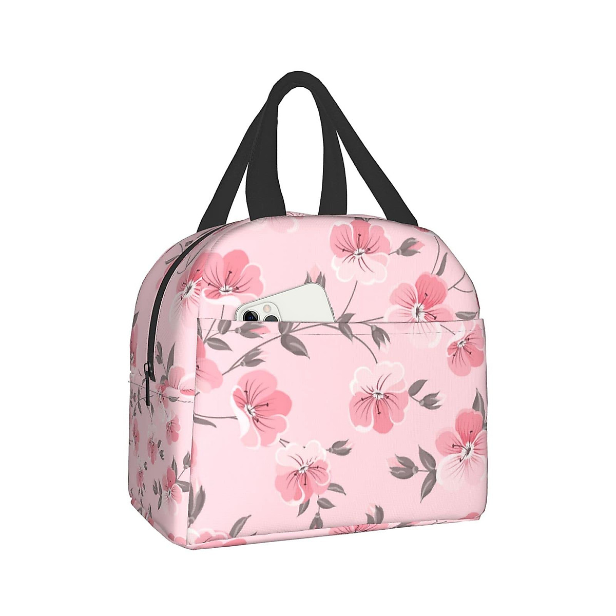 Ucsaxue Cute Blooming Flower On Pink Lunch Box Reusable Lunch Bag Work Bento Cooler Reusable Tote Picnic Boxes Insulated Container Shopping Bags For Adult Women Men