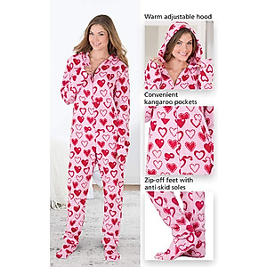 PajamaGram Fleece Onesies for Women - Footed Pajamas for Women, Pink, Small 4-6