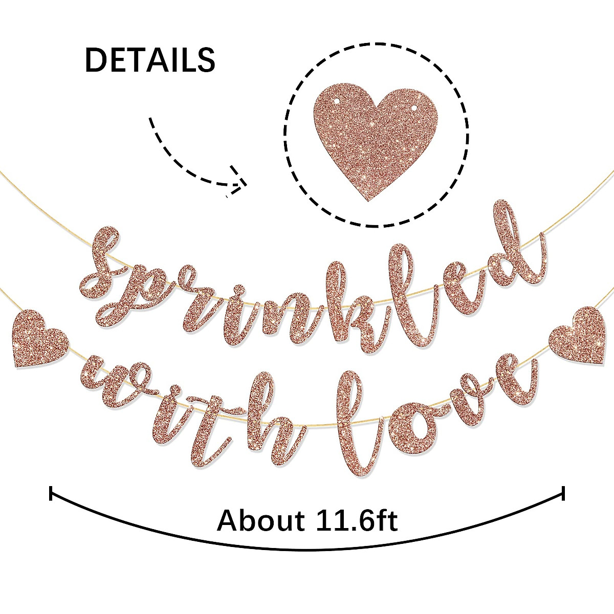 Halodete Sprinkled with Love Banner, Baby Shower Banner, Bridal Shower, Wedding Party Garland Bunting Decorations - Rose Gold Glitter