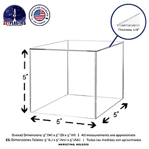 Marketing Holders 5" Acrylic Display Riser Box with One Open Side Versatile Clear Square Retail Merchandise Storage Bin or Product Platform