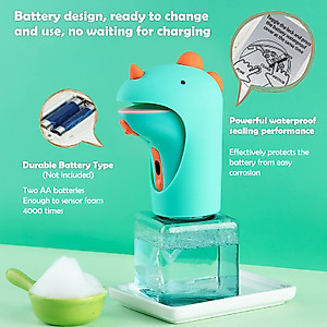 Seawah Automatic Soap Dispenser,Foaming Touchless Soap Dispenser for Kids,IPX6 Waterproof Cute Dinosaur Foam Smart Hand Soap Dispenser for Bathroom,Fun Gifts for Kids(8.7oz)