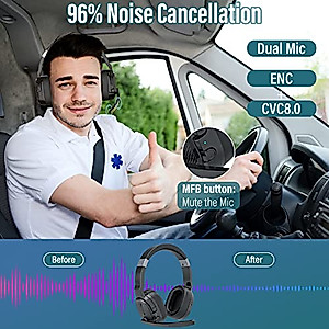 MONODEAL Trucker Bluetooth Headset, Bluetooth Headset with Microphone Noise Canceling(ENC) Dual Mic & Mute Button, 3 EQ Music Modes, Single and Dual Ear Wireless Headphones for Office Home Work