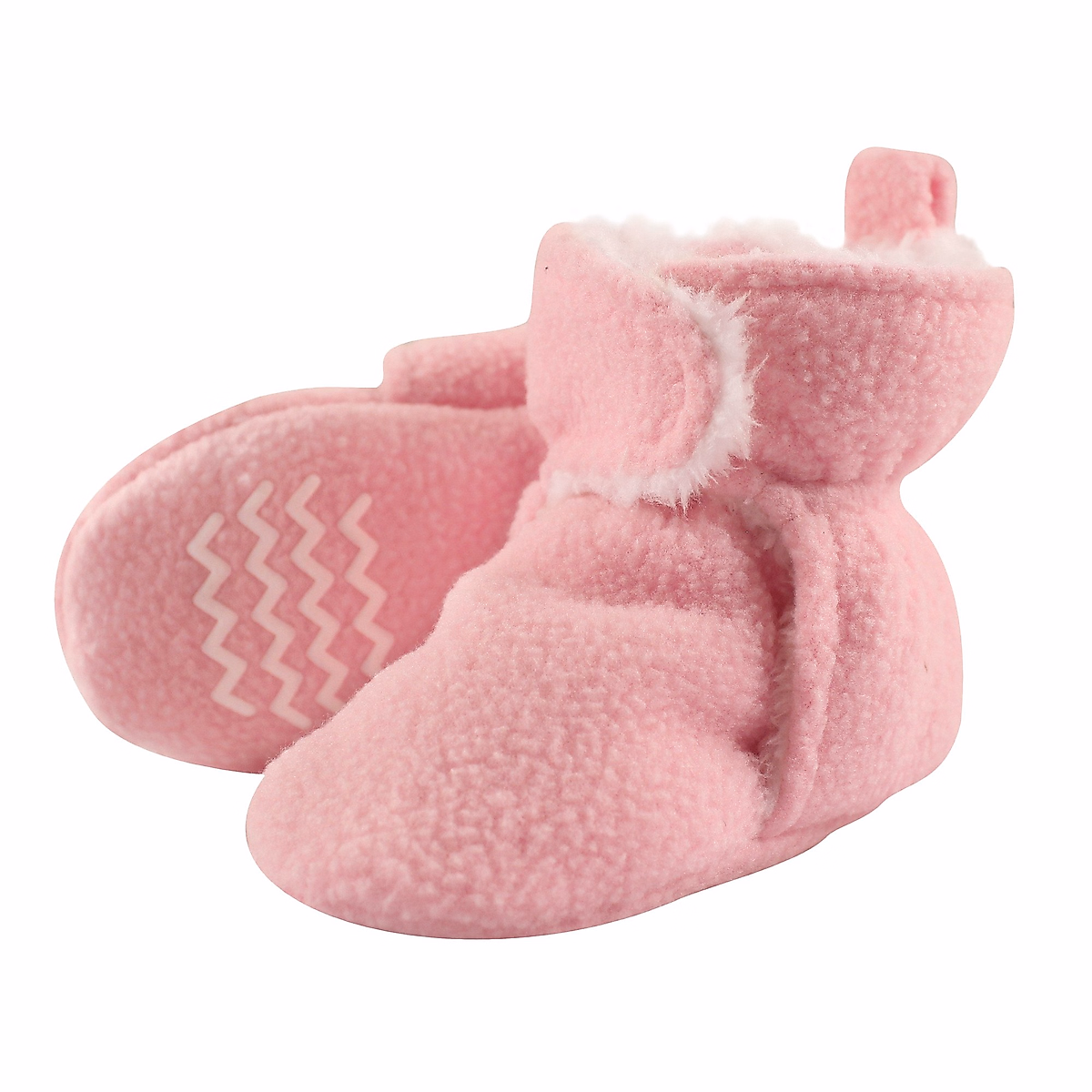 Hudson Baby unisex baby Cozy Fleece and Sherpa Booties Slipper Sock, Light Pink, 6-12 Months Infant US