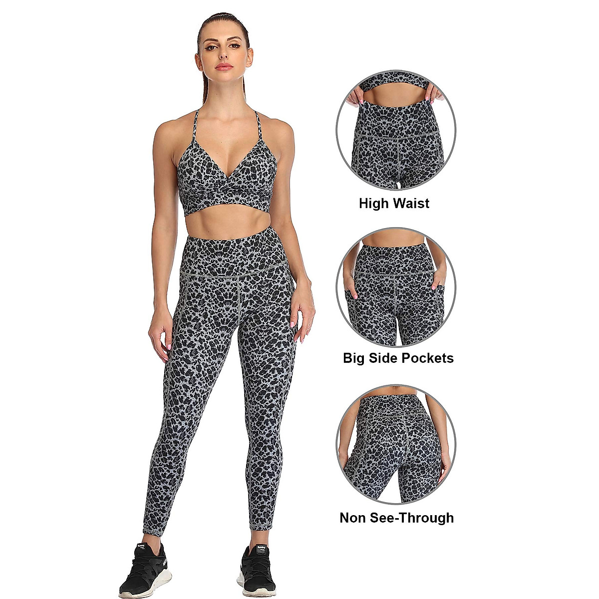 Amazon Essentials Yoga High Waist Leggings for Women Workout Soft Athletic Tummy Control Pant with Pockets 1362-White Leopard Print-XXL