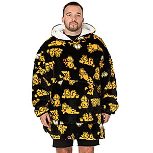 Garfield Oversized Blanket Hoodie Adults Mens Womens Wearable Fleece One Size Black