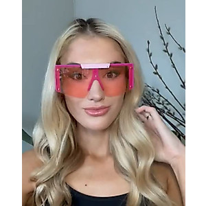 FEISEDY sunglasses womens, Big Fashion Pink Flat Top Shield Shades B4060
