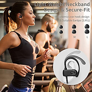 JUSTRVN Sports Wireless Earphone,Bluetooth Headphone with 24Hrs Playtime,Bluetooth Headsets V5.2 HD Bass with IP67 Waterproof,Noise Cancellation Earbuds w/Ear-Hooks for Gym Jogging Workout
