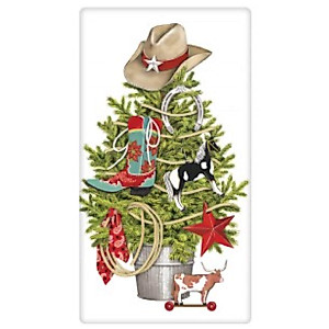 Mary Lake Thompson Western Cowboy Christmas Tree 100% Cotton Flour Sack Dish Tea Towel 30" x 30"