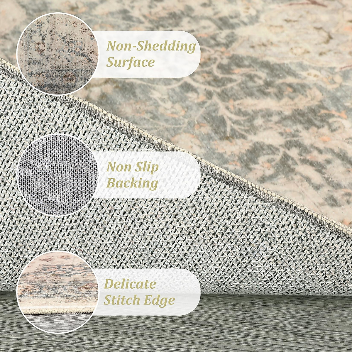 CAREMEE 8x10 Area Rug for Living Room Machine Washable Non Slip Vintage Retro Rugs Stain Resistant Distressed Rugs Large Rugs Low Pile Throw Rug for Dining Room Home Office, Hazel