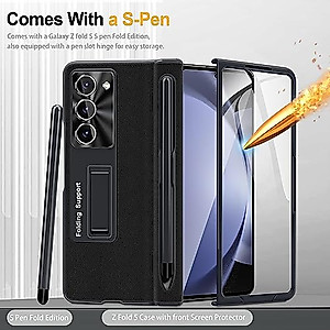 Fingic for Samsung Galaxy Z Fold 5 Case [with S Pen & Built in Screen Protector & S Pen Holder ] Kickstand Hinge Protection Military Grade Drop Tested 360° Full Body Protective Phone Case,7.6"(Black)