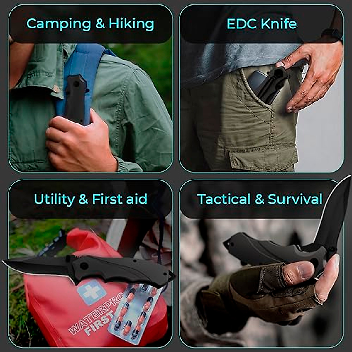 Tactical Knife for Men - Black Pocket Knife - Best Spring Assisted Knife with Glass Breaker and Pocket Clip - Cool Folding Knives for Military Work Self Defense Camping - Birthday Gifts for Dad 6495 B