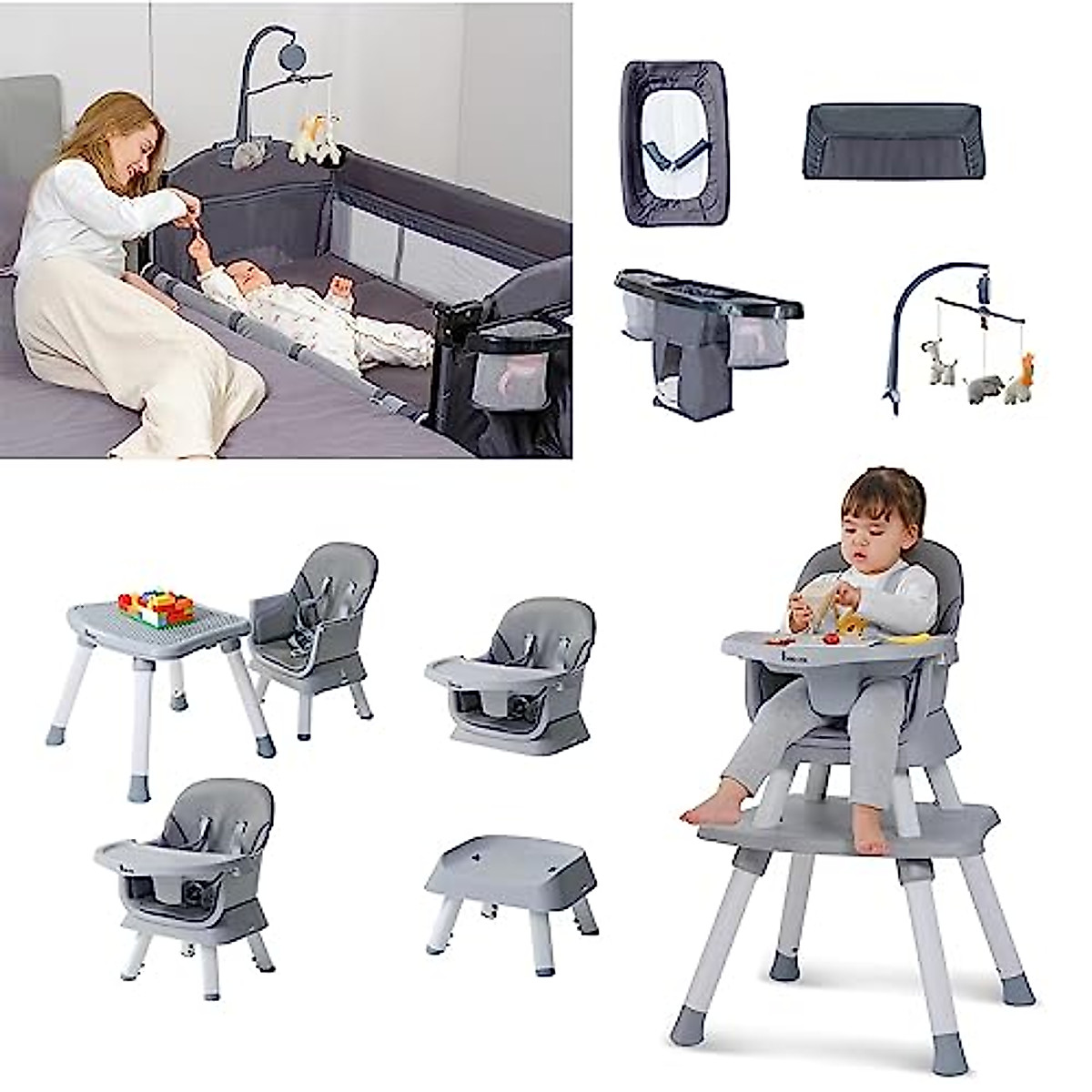 zebrater 5 in1 Baby Bassinet Bedside Crib and,8 in 1 High Chairs for Babies and Toddlers.