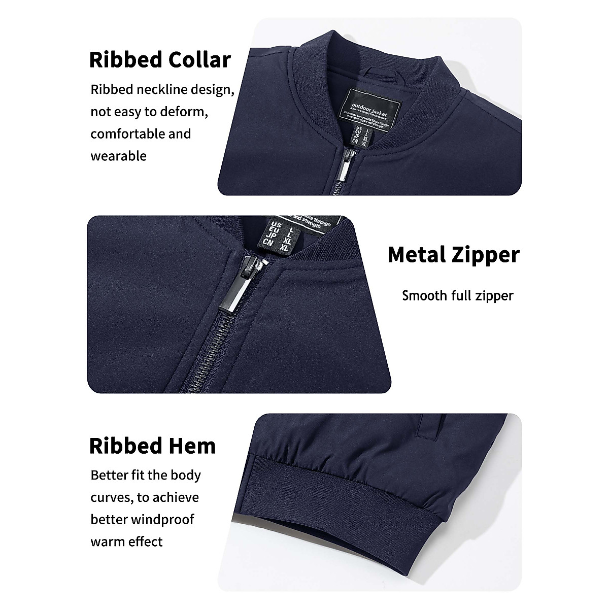 TACVASEN Mens Bomber Jackets Winter Softshell Jacket Water-Resistant Winter Coats for Men Casual Windbreaker Jackets Navy Blue