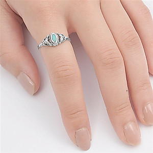 Bali Simulated Turquoise Flower Ring New .925 Sterling Silver Band Size 8