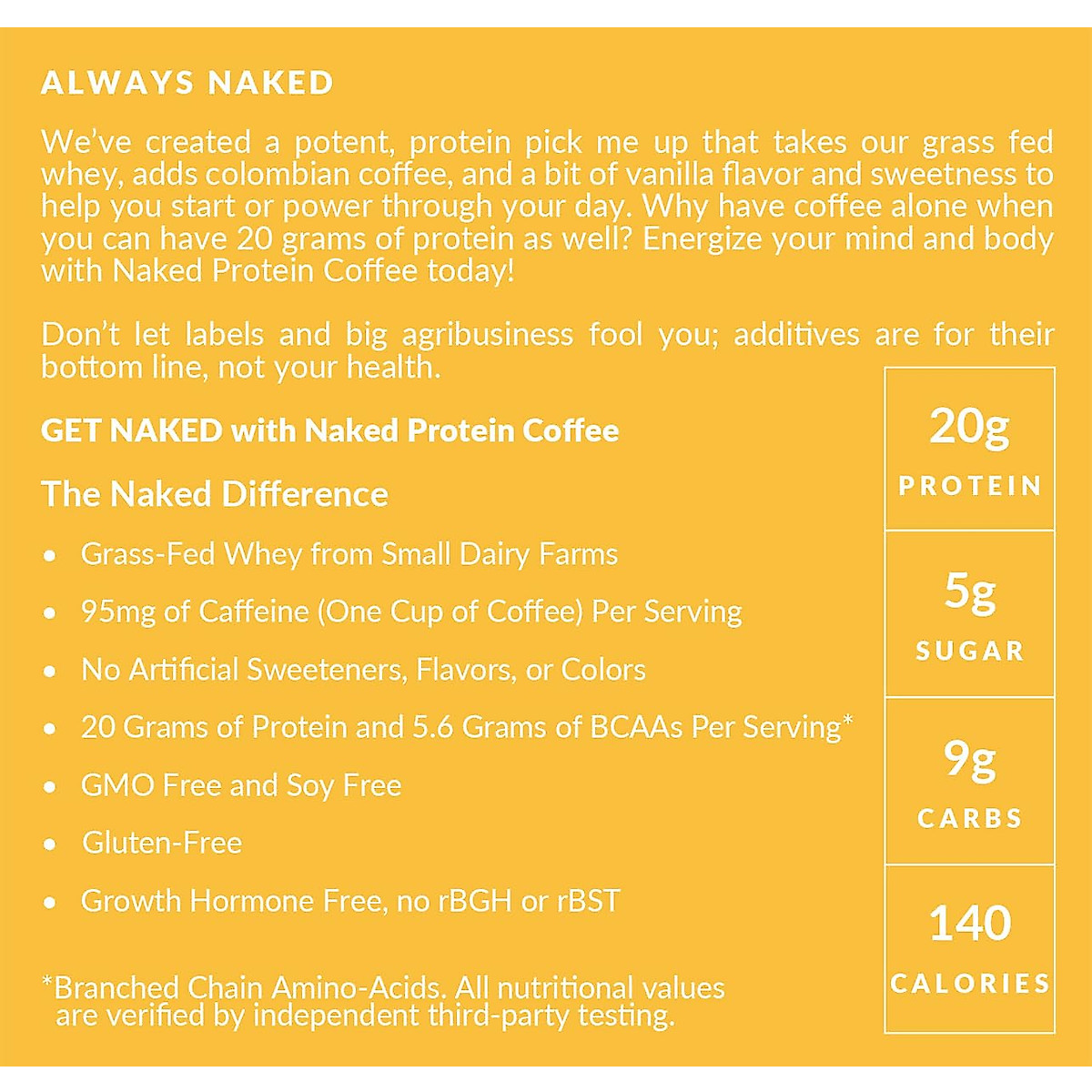 NAKED Vanilla Latte Protein Coffee - Premium Instant Coffee - Protein Shake, Iced Coffee, Protein Drinks, Delicious Keto Friendly and Gluten Free, 17 Servings