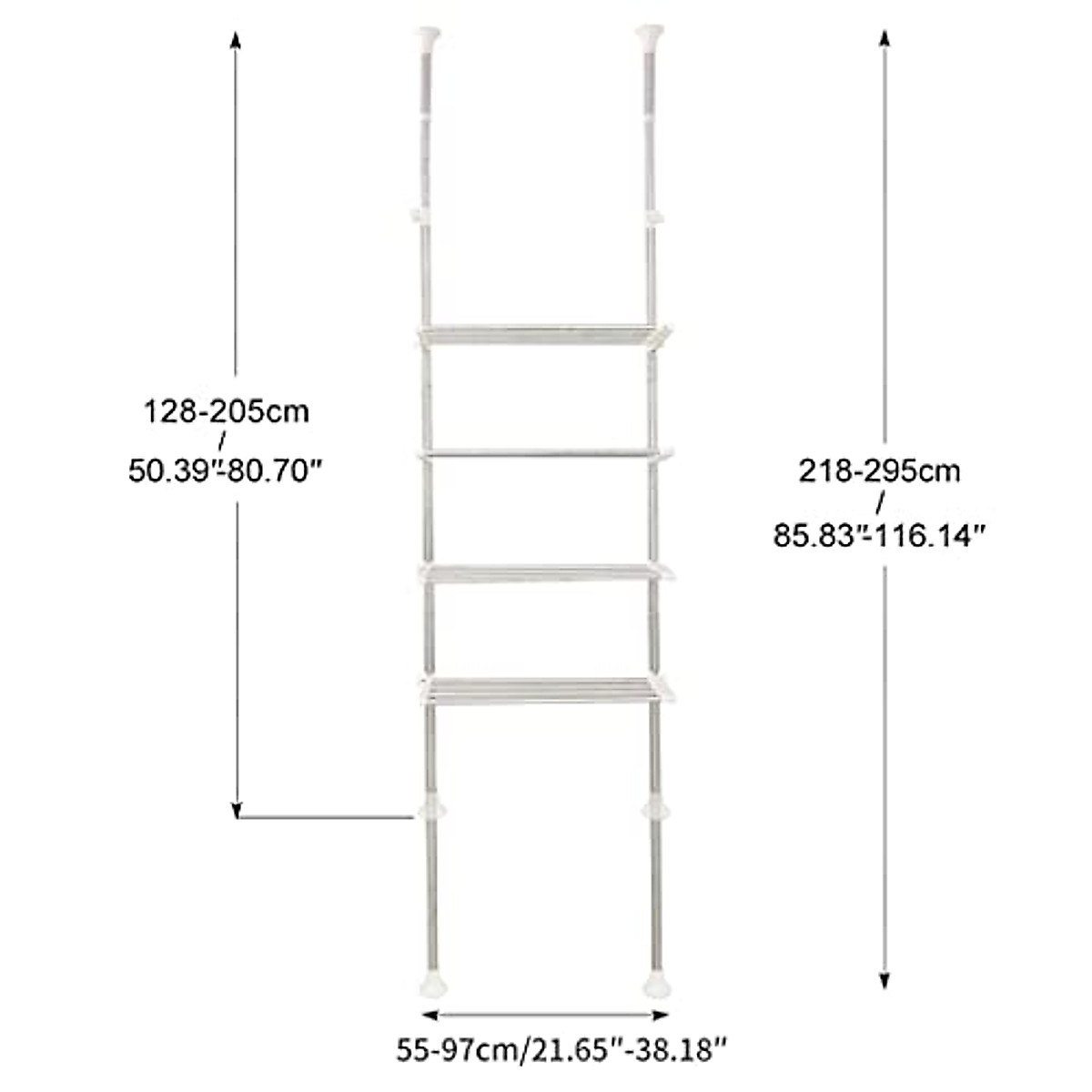 DAHOOMII Over The Washer and Dryer Storage Shelf Laundry Room Shelves Storage Laundry Organizer 4 Tie Adjustable Height Over Toilet with Hanging Rod and Side Hooks for Laundry Room, Bathroom White