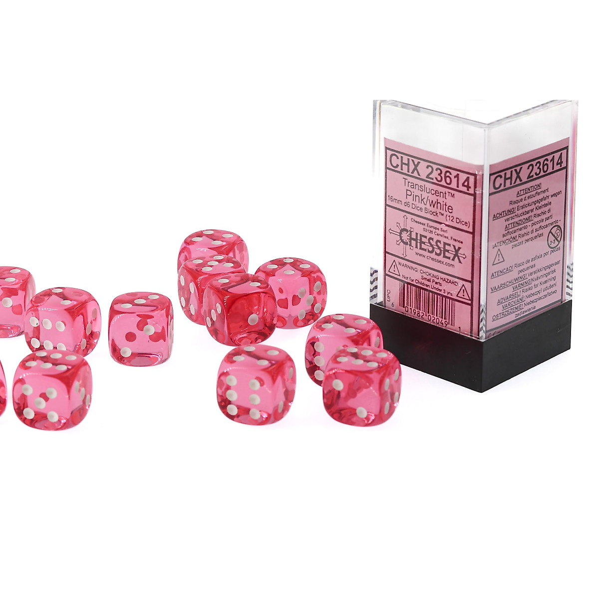 Chessex Polyhedral Translucent 12-Die Set, 16mm 6D Pink/White Dice for Dungeons and Dragons (DND), Role Playing Games, MTG, Pathfinder, Table Game, Board Games