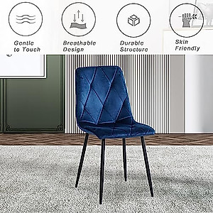 KATBOC Blue Velvet Dinner Chairs Set of 4, Modern Velvet Dining Room Chairs, Kitchen Chairs with Upholstered Cushion Seat for Home Kitchen Restaurant