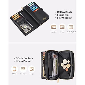 Marvolia Wristlet Wallets for Women - RFID Blocking Wallet Printed Clutch Wallet PU Leather Card Holder Ladies Wallet Zip Around Wallets - Blooming Flowers