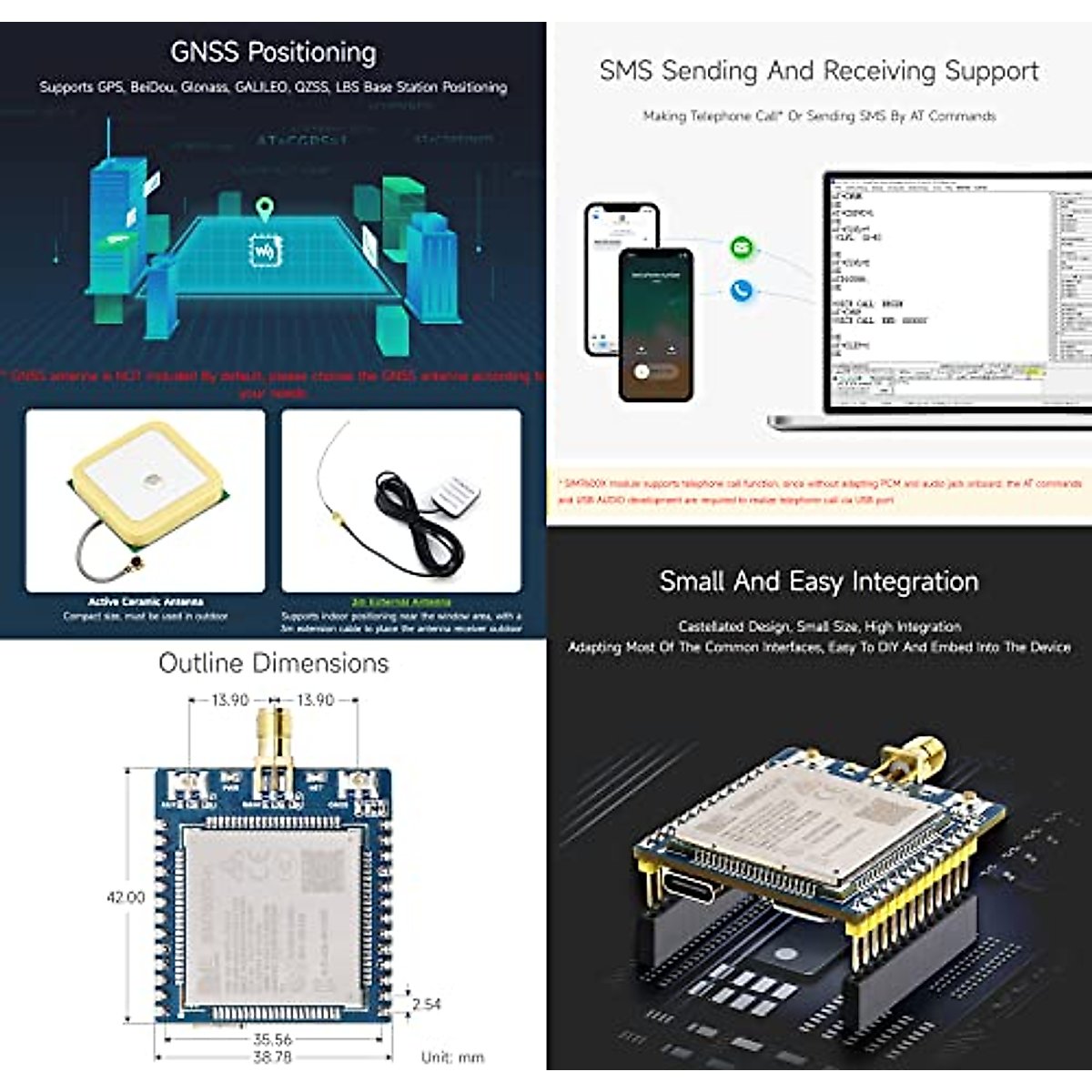 Waveshare SIM7600G-H 4G Communication Module, Compatible with Raspberry Pi 5/4B/3B/Zero/Zero W/Zero 2W/Pico/Pico W/Pico WH, Multi-Band Support, 4G/3G/2G, with GNSS Positioning-Standard Version