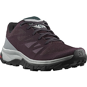 Salomon Outline Hiking Shoes for Women, Wine Tasting/Quarry/Green Gables, 5