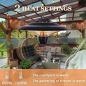 Outdoor Heaters for Patio Electric, 1500W Hanging Outdoor Patio Heater, Infrared Heater Outdoor with 2 Adjustable Mode, Outside Heater Porch Heater Garage Heater, IP34 Waterproof