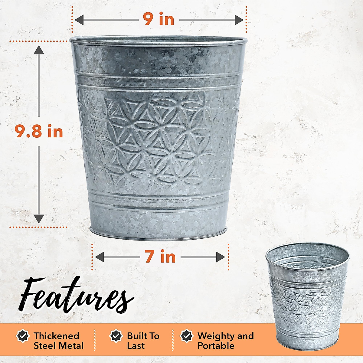 Autumn Alley Farmhouse Bathroom Trash Can, Garbage Can, Round Open Top Garbage Basket Bin for Home Office Rustic Trash Can Cute Decorative Wastebasket, Rustic Bathroom Decor, Galvanized