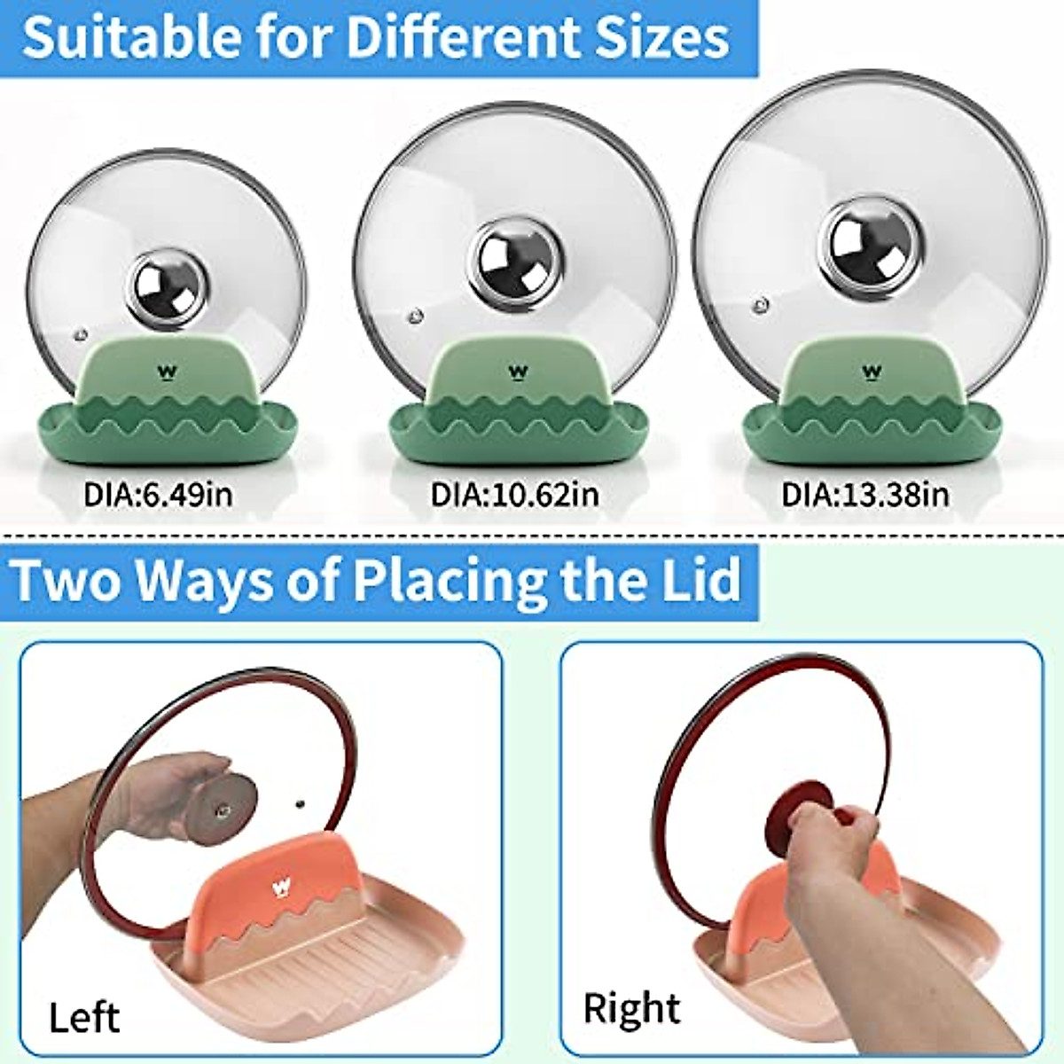 Spoon and Lid Rest - 2 Packs Spoon Rest with Lid Holder, Neat & Drip-Free Spoon Rest for Countertop Stove Top, Heat-Resistant Utensil Rest for Spoons, Pot Lids, Spatulas, Utensils, Forks