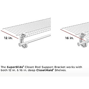 ClosetMaid Support Bracket for SuperSlide Hanging Bar Closet Rod, for Wire Shelving, White, 3.9 x 0.9 x 5.8 inches