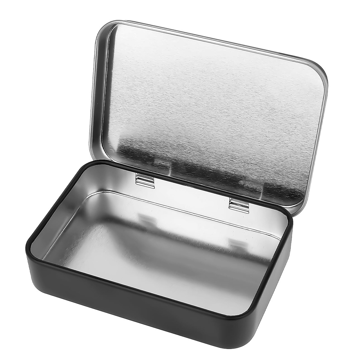 Tin Box with Lid, Small Metal Box Rectangular Hinged Lids Tin Empty Tins Box Containers Mini Cookie Tin Case Portable Metal Tins with Lids for Candies Soaps Earrings Jewelry Crafts Gifts, Black
