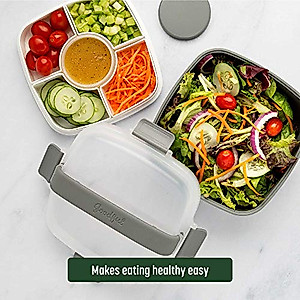 Goodful Stackable Lunch Box Container, Bento Style Food Storage with Removeable Compartments for Sandwich, Snacks, Toppings & Dressing, Leak-Proof and Made without BPA, 56-Ounce, Gray