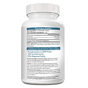 Nutrition Strength Taurine for Dogs, Support for a Healthy Heart Function, Resist Inflammatory Diseases, with Coenzyme Q10 to Help Manage Heart Failure and DCM in Dogs, 120 Chewable Tablets