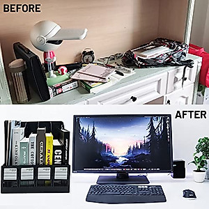 Ysenchan Magazine File Holder, Plastic File Folder Holder for Desk, 4 Compartments Desk Organizer for Office Storage, Vertical Binder Organizer, Black