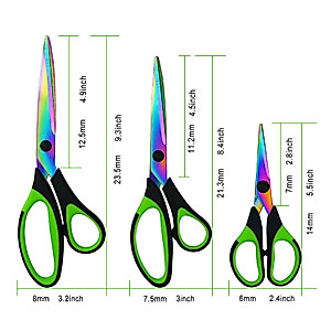 Scissors All Purpose,Heavy Duty Sharp Titanium Blades Scissors with Rubber Soft Grip Handle,Craft Scissors Set of 3 Pack Tool Set Great for Office, Sewing, Arts, School and Home Supplies