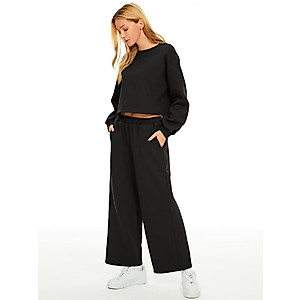 AUTOMET Womens Matching Lounge Sets 2 Piece Outfits Loungewear Sweatsuits Long Sleeve Crop Tops Wide Leg Sweatpants Two Piece Fall Clothes Winter Going Out Workout Spring Pajamas Fashion 2023