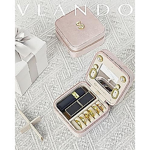 Vlando Travel Jewelry Case, Small Personalized Case, L Initial, Jewelry Organizer, Birthday Gift for Women Mom Grandma, Pink