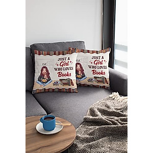 Nimo Personalized Girl & Books Pillow Customize Clothes Skin Tone & Hairstyle Gift for Book Lover Bookworm Meaningful Gift for Friends Birthday Gift Couch Sofa Decor Just A Girl Who Loves Books