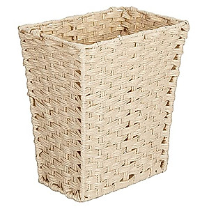 mDesign Small Woven Trash Can - Slim Rectangular Waste Basket - Decorative Garbage Waste Bin for Bedroom, Bathroom, Kitchen, Home Office, Craft, Laundry, Utility Rooms, and Garage - Taupe