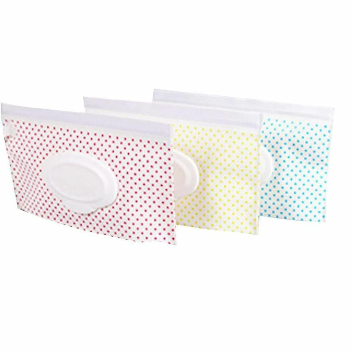 3 Pcs Wet Wipes Dispensers Polka Dot Design Portable Refillable Wet Wipes Bags, Yellow+red+blue, Medium