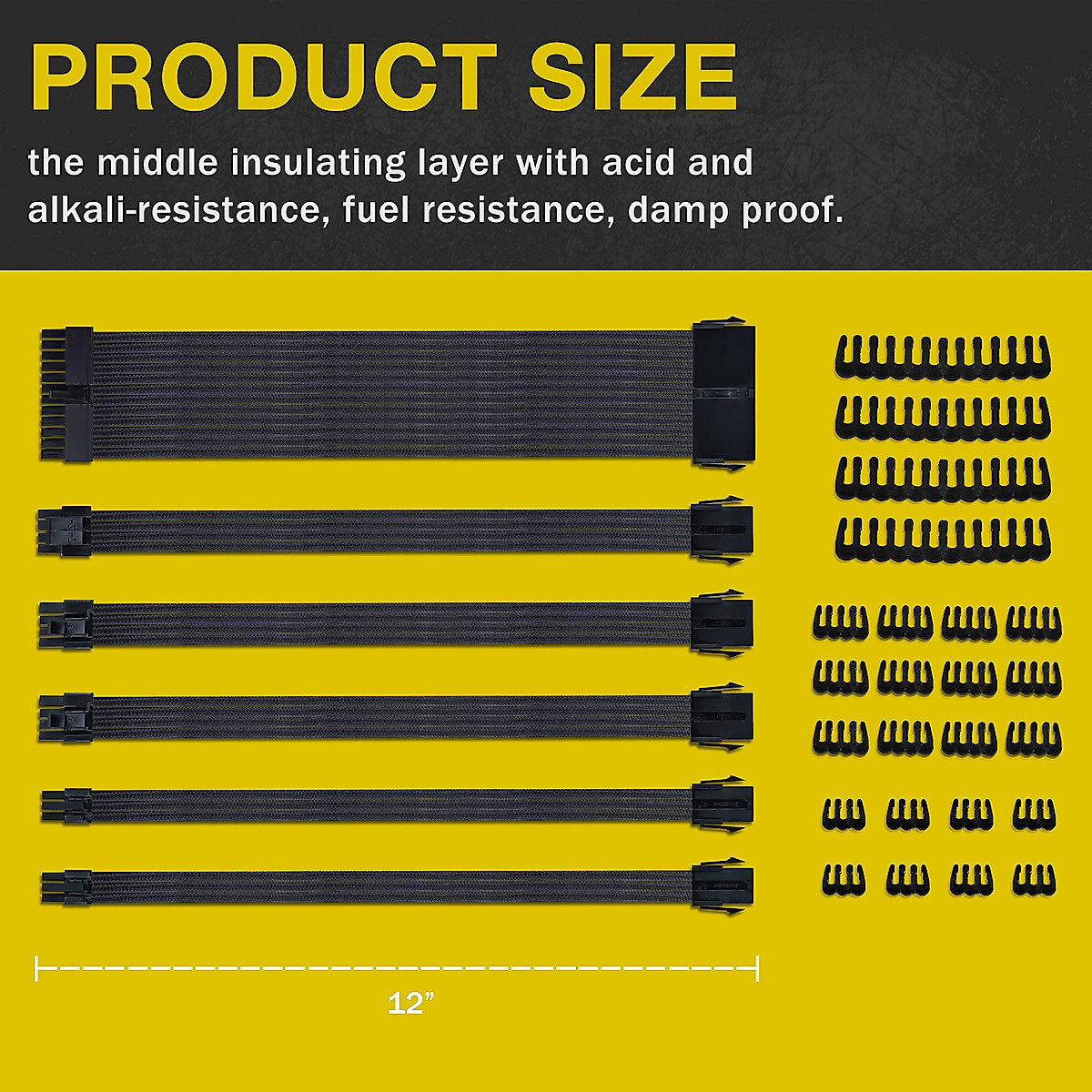 KOTTO Braided ATX Sleeved Cable Extension Kit for Power Supply Cable Kit, PSU Connectors, 24 Pin, 8 Pin, 6 Pin 4 + 4 Pin, 6 Pack, with Cable Comb 24 Pieces Set 24-Pin, 8-Pin, 6-Pin (Green)