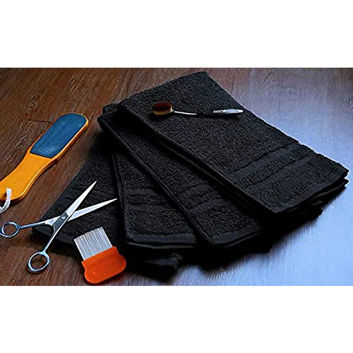 Corporate Hills CH 100% Ring Spun Cotton Salon Towel Pack of 24 Black 16" x 28" - Ultra Soft & Highly Absorbent Salon Towel Hotel & Spa Quality Hand Towels for Gym Salon Spa & Home Care (Black)