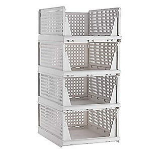 Pinkpum 4 Pack-Drawer Shelf Storage Container for Wardrobe +12 Pack Large Clear Plastic Shoe Storage Foldable Sneaker Storage Fit for Size 12