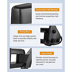 ITOPUP Towing Mirrors Fit for 2007-2013 for Chevy Silverado for GMC Sierra Tow Mirrors with Power Heated Turn Signal Light Width Light 1 Pair of Mirrors Left Side and Right Side Black