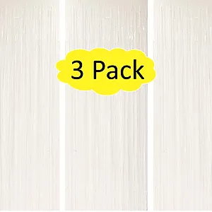 Vanujoy 3 Pack White Plastic Tinsel Fringe Backdrop Curtains 2024 Graduation Party Decoration Party Fringe for Mardi Gras Fiesta Mother & Father's Day Cinco De Mayo Ramadam Patriotic Party Decoration